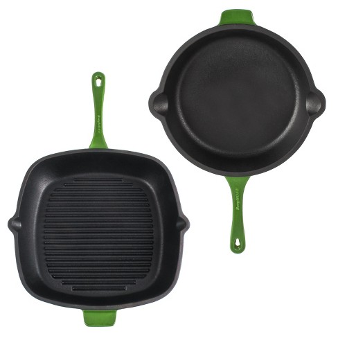 Berghoff Neo 2pc Cast Iron Cookware Set, 11" Grill Pan & 10" Fry Pan ...