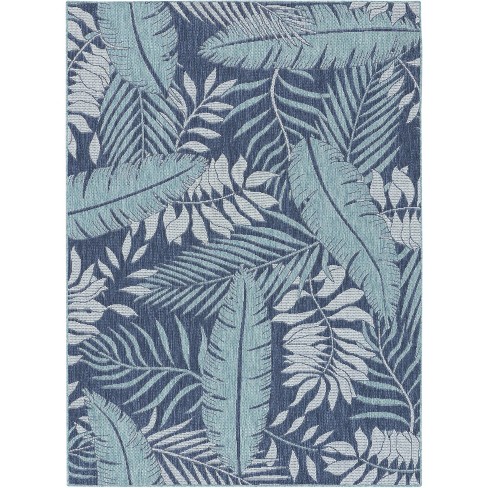 Nourison 4' X 6' Garden Oasis Tropical Leaf Flatweave Indoor Outdoor ...