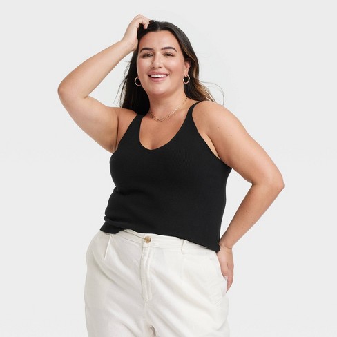 Women's V-neck Pullover Sweater Tank - A New Day™ Black 4x : Target