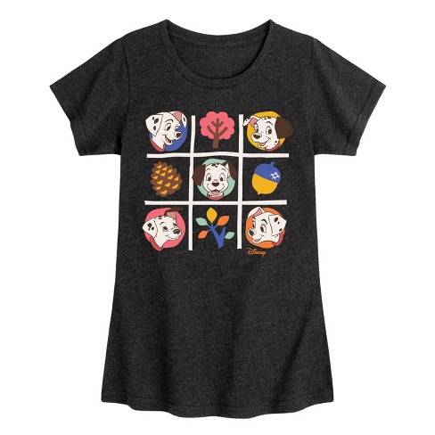Girls' 101 Dalmatians Tic Tac Toe Grid Of Puppies Fitted Short Sleeve ...