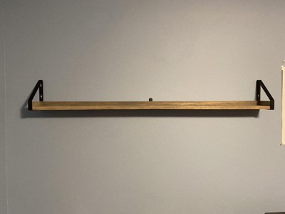48" Solid Wood Ledge Wall Shelf With Rustic Metal Bracket Walnut ...