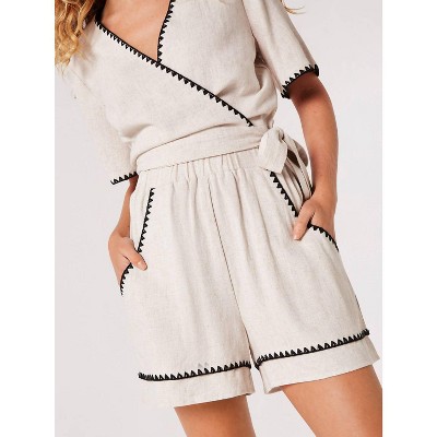 Women's Stitch Detail Linen Blend Shorts - Apricot : Target