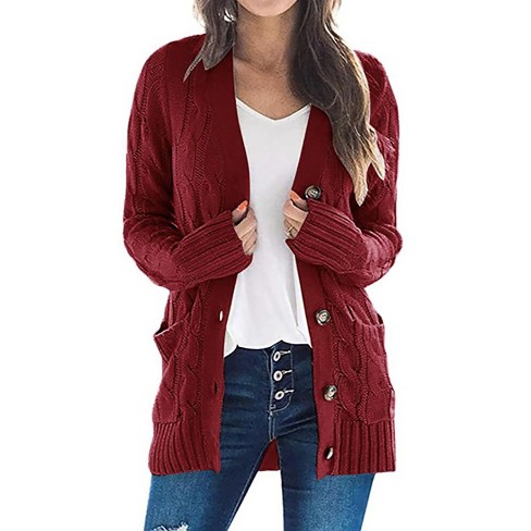 Haute Edition Women's Cable Knit Button Up Sweater Cardigan : Target