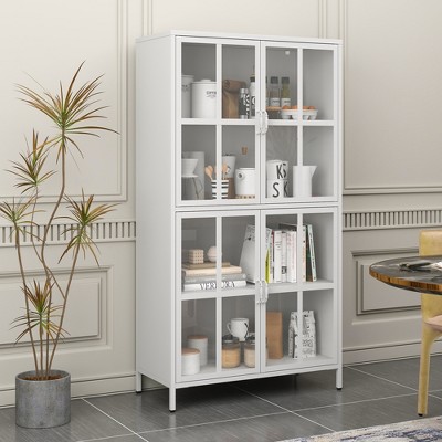 DOMETOUR Metal Storage Cabinet Glass Door Cabinet, With Adjustable ...