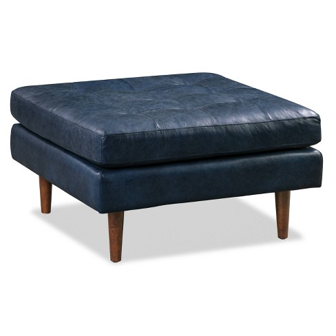 Poly Bark Napa Ottoman Midnight Deepsky Blue Plush Leather Footrest Tufted Square Shape Target