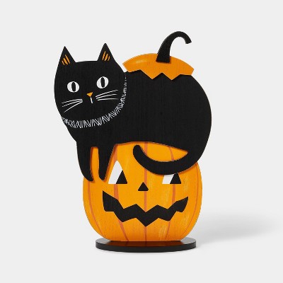 32" Halloween Black Cat And Pumpkins Stack - National Tree Company : Target