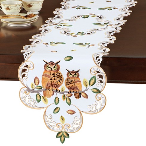 Collections Etc Embroidered Owls On Branch Table Linens Runner Brown ...
