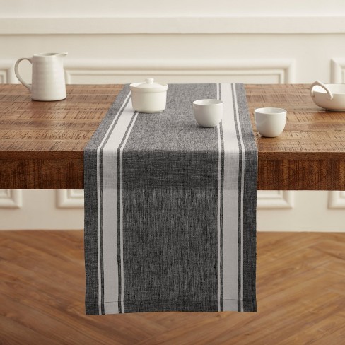 Solino Home Striped Linen Table Runner Black And White 14 X 120 Inches ...