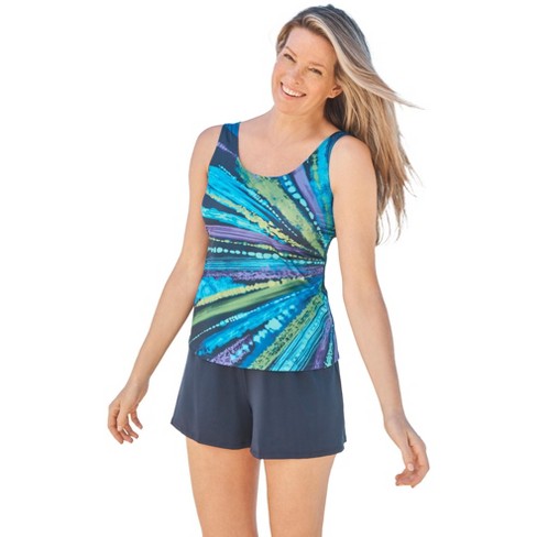 Swim 365 Women’s Plus Size Classic Tankini Top, 14 - Green Starburst ...
