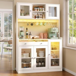 Qwatto 71" Kitchen Pantry Cabinet with Charging Station and LED Lights ...