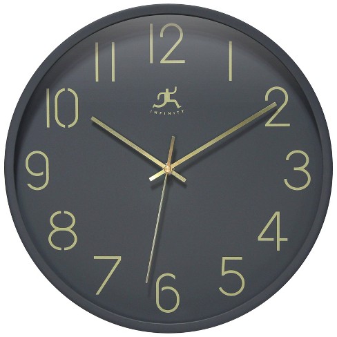 14" Stencil Number Clock Dark Gray - Infinity Instruments: Gold ...