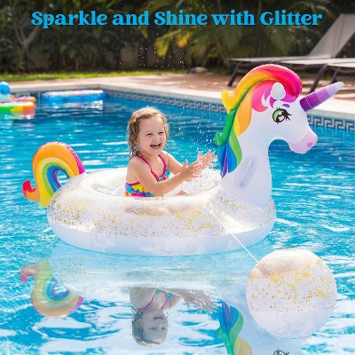 Joyfy Pool Float for Kids, Rainbow Unicorn Inflatable Ride On Pool ...