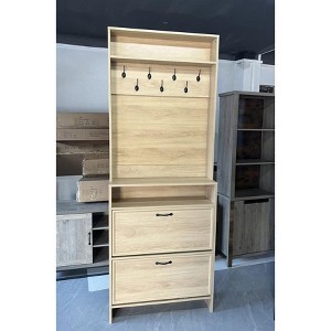 Farmhouse 3-in-1 Tall Hall Tree Entryway Cabinet with 7 Coat Hooks, 2 ...