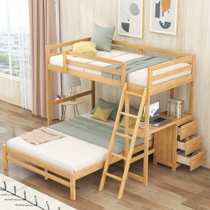 Xiyuyeu Twin Over Full Bunk Bed With Built-in Desk And Ladder,wooden Loft Bed With 3 Drawers For ...