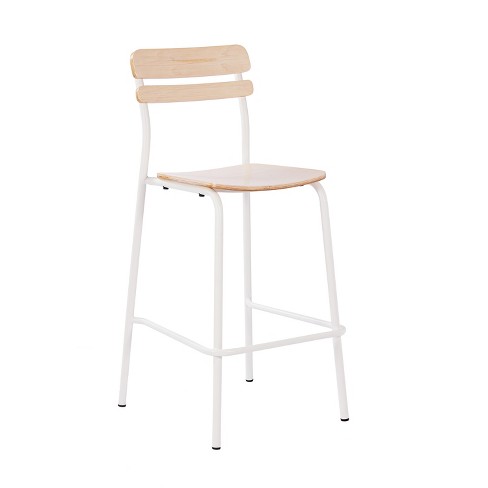 Emma And Oliver Bar Stool With White Metal Frame And Solid Wood Seat ...