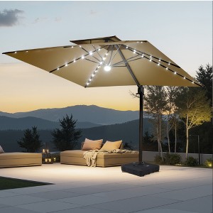 Pellebant 11FT Square Patio Cantilever Umbrella Solar LED Lights 2-Tier ...
