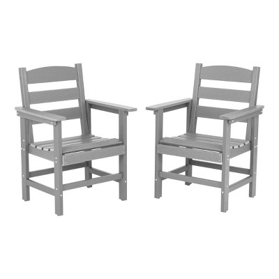 Set Of 2 Weather-resistant Hdpe Gray Outdoor Dining Chairs – Durable ...