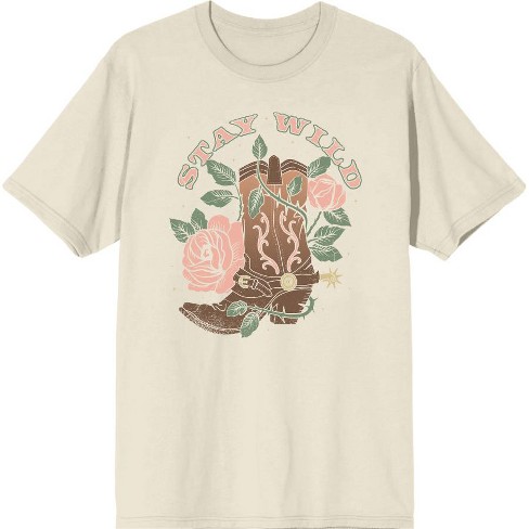 Stay Wild Cowboy Boot And Roses Adult Short Sleeve Tee-3xl-off-white ...