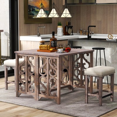 Costway 3 Pieces Bar Table Set Pub Dining Table With Saddle Stools ...