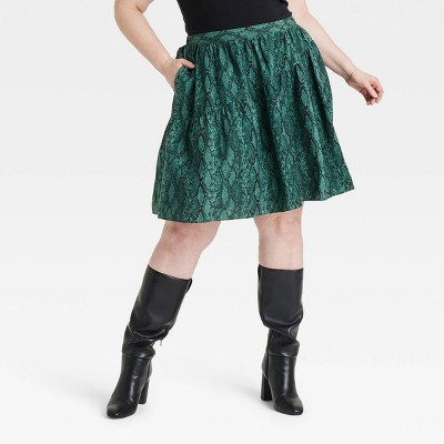 Women's High-rise Ruched Knit Slit A-line Skirt - Ava & Viv™ Green 4x ...