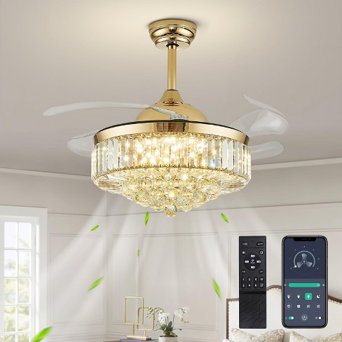 Ludomide 42" Modern Crystal Ceiling Fan With Lights, Gold Retractable ...