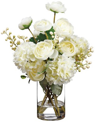 Hydrangeas, Ranunculus, Sedum 17" Wide Faux Flowers In Pot : Target