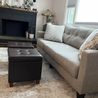 Square Tufted Faux Leather Storage Ottoman - Homepop : Target