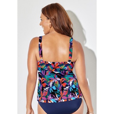 Swimsuits for All Flared Tankini Top - 22, Navy Abstract Floral (Plus ...
