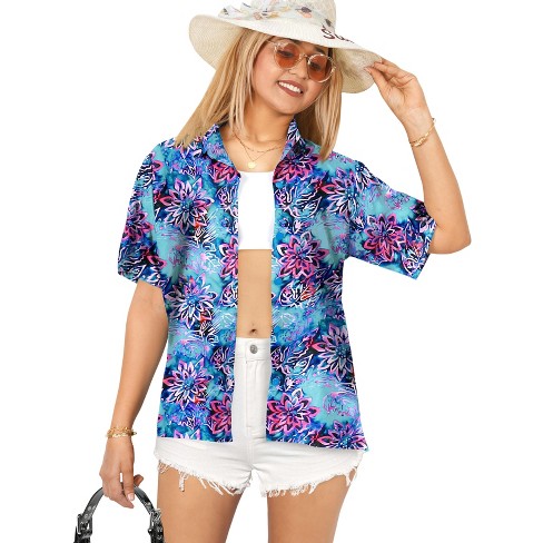 La Leela Women's Button Down Blouses Casual Summer Beach Shirt Hawaii Blouse Short Sleeve ...