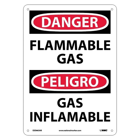 National Marker Flammable Gas Bilingual 14x10 .040 Aluminum Danger Sign ...