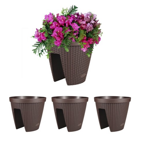Aoodor 12'' Balcony Rattan Pattern Railing Planter Box With Drainage ...