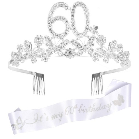 Meant2tobe 60th Birthday Sash And Tiara For Women, Fabulous Set: Glitter Sash & Stars Rhinestone ...
