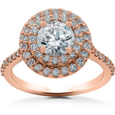 Pompeii3 1 Ct Double Halo Diamond Lab Created Engagement Ring 14k Rose Gold - Size 4 : Target