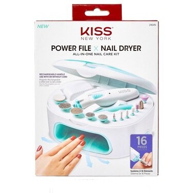 Kiss Nails Power File & Nail Dryer Rechargeable Nail Care Kit - 16pc ...