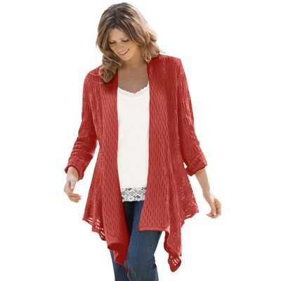 Woman Within Women's Plus Size Open Front Pointelle Cardigan - 2x, Red ...