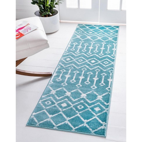 Unique Loom 2' 0 X 6' 9 Runner Moroccan Trellis Turquoise Runner Rug ...