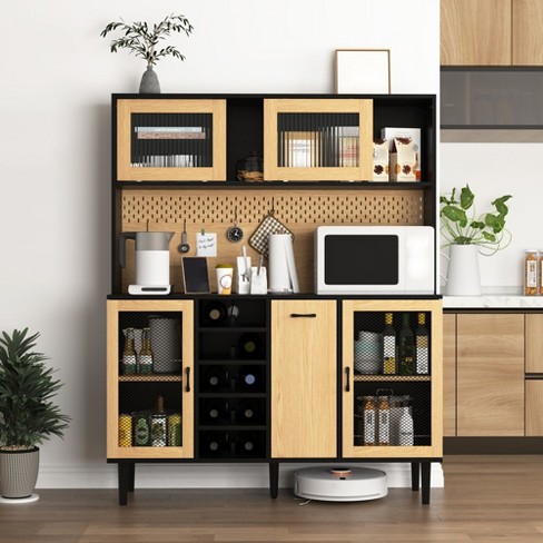 59'' Kitchen Pantry Cabinet, Kitchen Hutch With Microwave Stand, Coffee ...