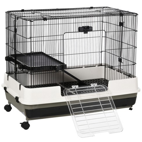 Pawhut 2-level Small Animal Cage Rabbit Hutch With Wheels, Removable ...