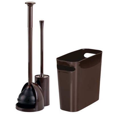 Mdesign Plastic Bathroom Set, Bowl Brush/plunger And Trash Can -set Of ...