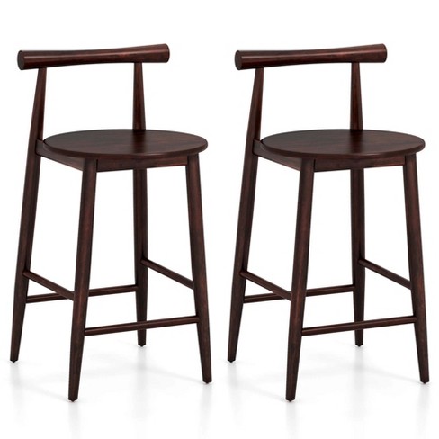 Costway Bar Chair Counter Height Stools Set Of 2 With Acacia Wood Frame ...