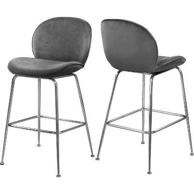 HomeStock 37.5 in.H Gray Finish Low Back Metal Frame Barstool Velvet ...