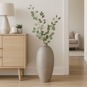Elegant Ribbed Floor Vase with Enlongated Silhouette - Decorative Tall ...