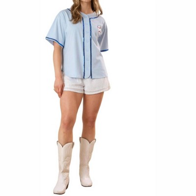 Women's Baseball Sequins Embroidery Top - Fantastic Fawn : Target