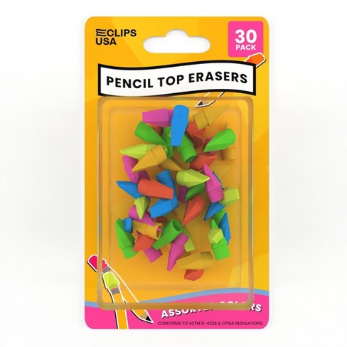 29232: Pencil Top Erasers, 30 Pack Assorted Colors (48 Packs) : Target
