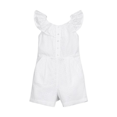 Hope & Henry Girls' Ruffle Collar Button Front Eyelet Romper, Kids : Target