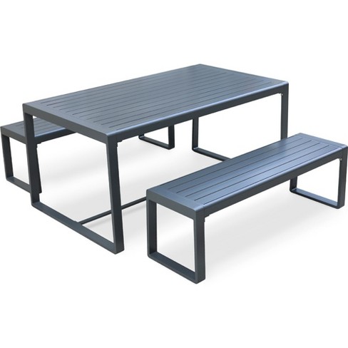 Aoodor Outdoor 3-piece Aluminum Picnic Table Set, Rectangular Patio ...
