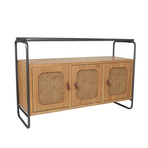 Olivia & May Wooden 3 Door Console Table With Cane Front Doors And Gray ...