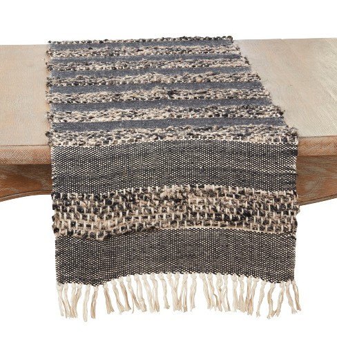 Saro Lifestyle Tassel Trimmed Stripes Table Runner, Black, 16"x72" : Target