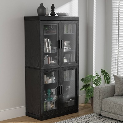 Neutypechic Natural Wood Grain Decorative Bookshelf With Glass Doors ...