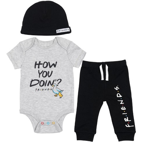 Friends Newborn Baby Boys 3 Piece Outfit Set: Bodysuit Pants Hat Grey ...